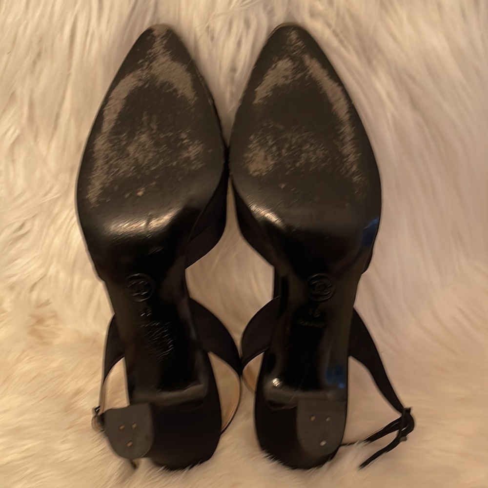 Vintage Chanel Black Satin Slingbacks Heels Size 38 - Gem
